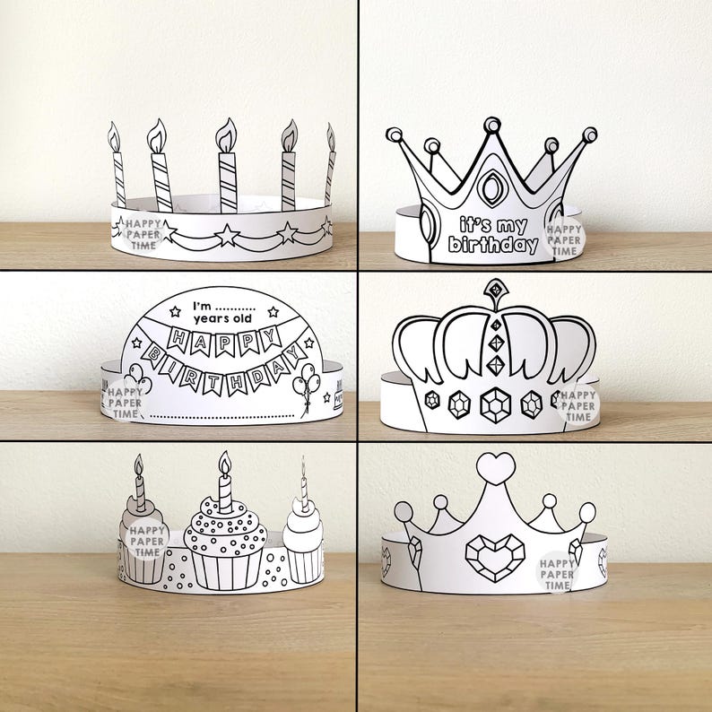 Happy Birthday Paper Crowns Party B-day Printable Kids Craft Birthday ...