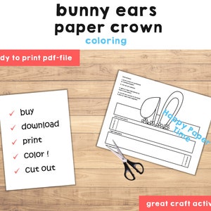 Easter Bunny Ears Paper Crown Coloring Headband Easter Cut Out Party ...