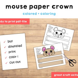 Mouse Paper Crown Party Coloring Printable Kids Craft Woodland Birthday ...