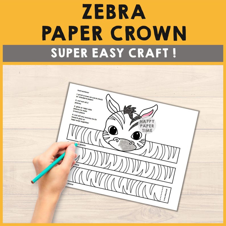 Zebra Paper Crown Party Coloring Printable Kids Craft African Birthday ...