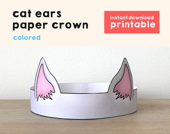 Cat Ears Paper Crown Party Coloring Printable Kids Craft - Etsy