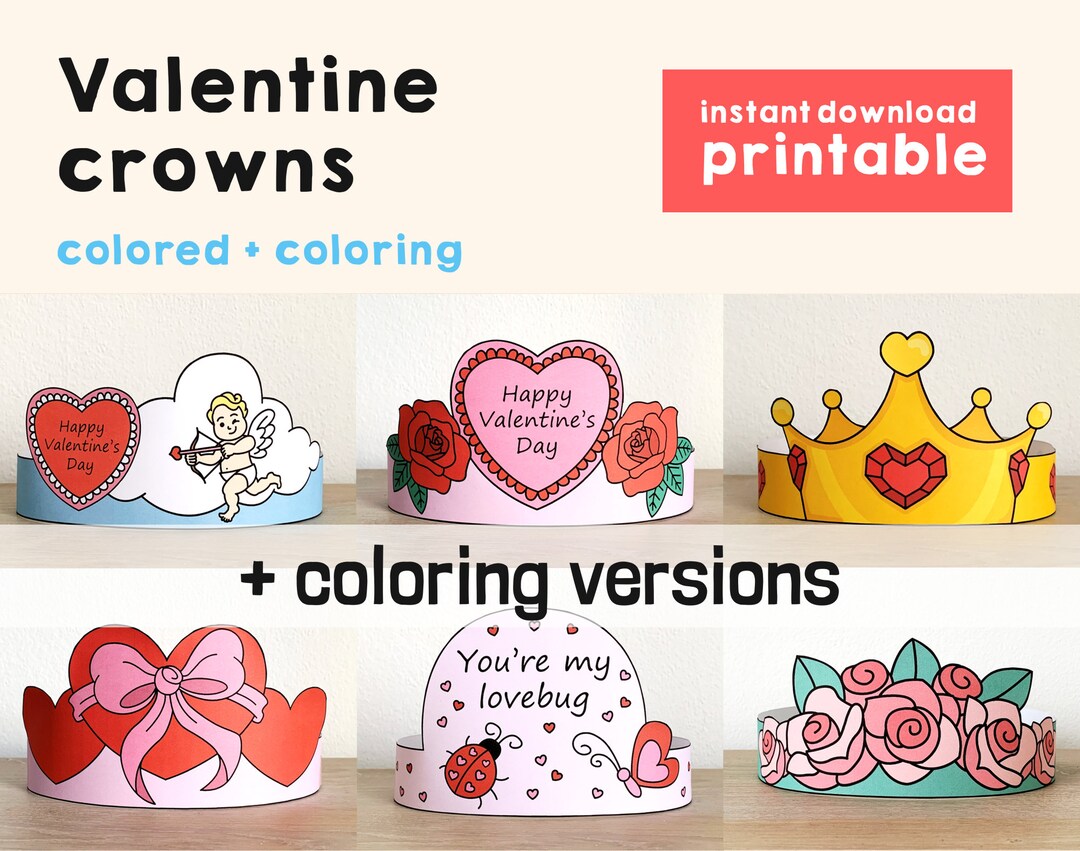 Valentine Paper Crowns Headbands Party Activity Printable Kids Easy ...