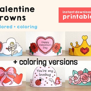 Valentine Paper Crowns Headbands Party Activity Printable Kids Easy ...