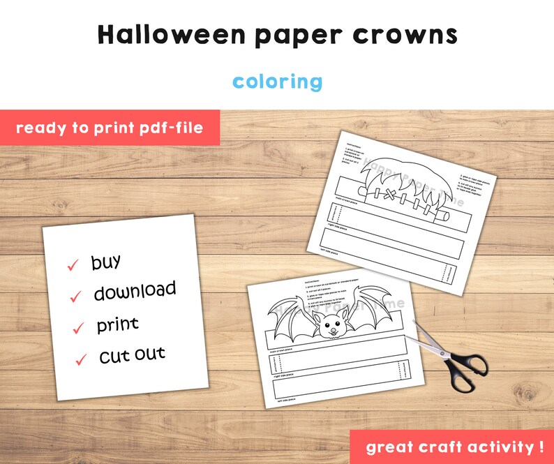 Halloween Paper Crowns Witch Zombie Bat Devil Frankenstein - Etsy