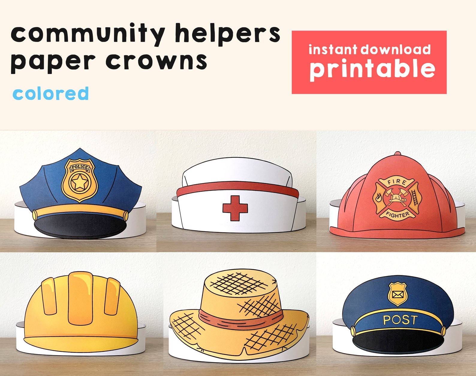 Community Helpers Paper Crowns Police Builder Farmer Nurse - Etsy