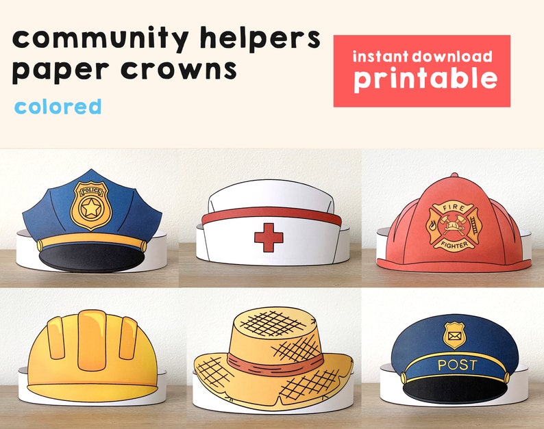 Community Helpers Paper Crowns Police Builder Farmer Nurse - Etsy