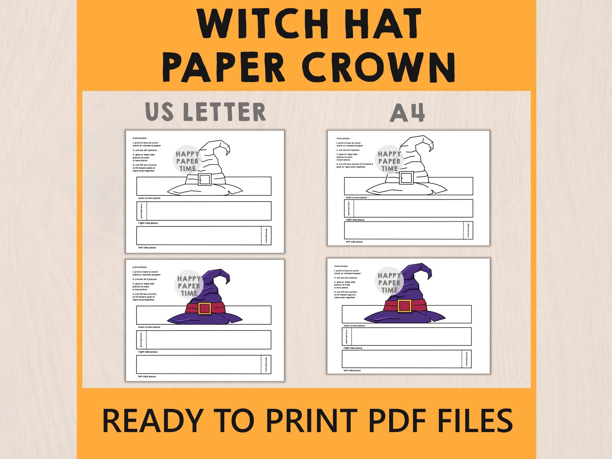 Witch Hat Paper Crown Headband Craft Halloween Party Favor Coloring ...