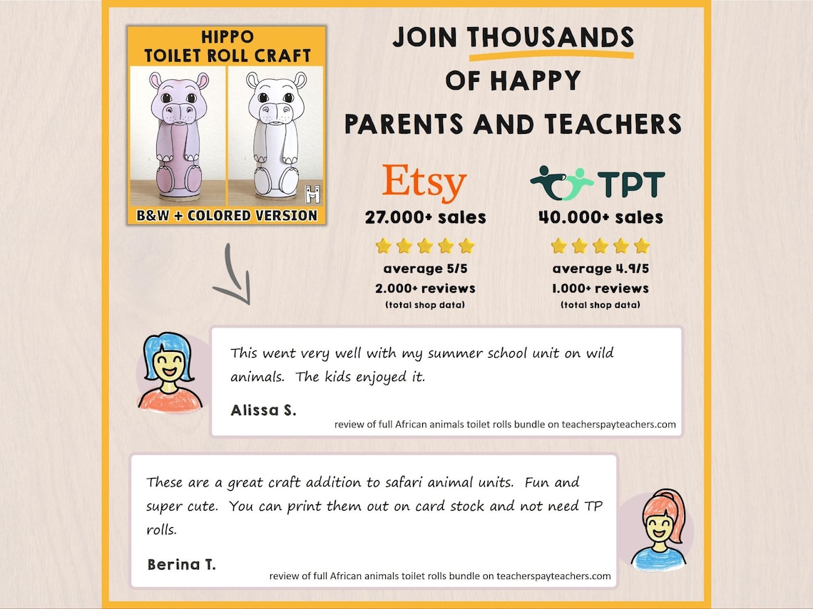 Hippo Toilet Paper Roll Craft African Animal Safari Party Coloring ...