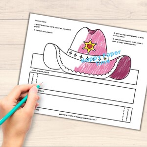 Cowgirl Hat Paper Crown Party Coloring Printable Kids Craft Wild West ...