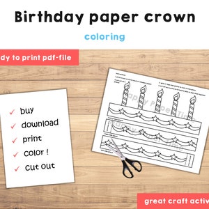 Birthday Paper Crown Party Activity Printable Kids Coloring Craft Cake ...