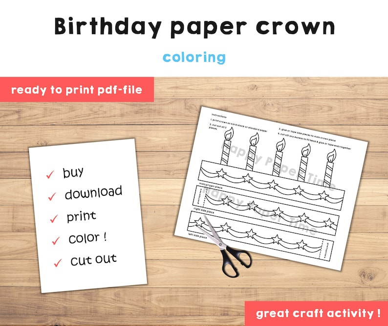 Birthday Paper Crown Party Activity Printable Kids Coloring - Etsy