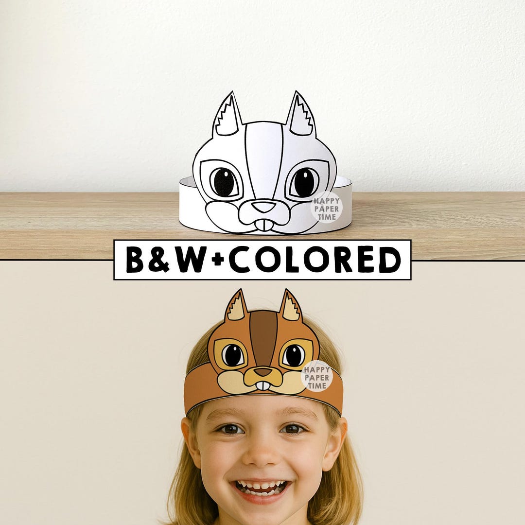 Squirrel Paper Crown Party Coloring Printable Kids Craft Woodland ...