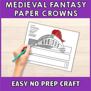 Medieval Fantasy Paper Crown Coloring Headband Knight Dragon Princess ...