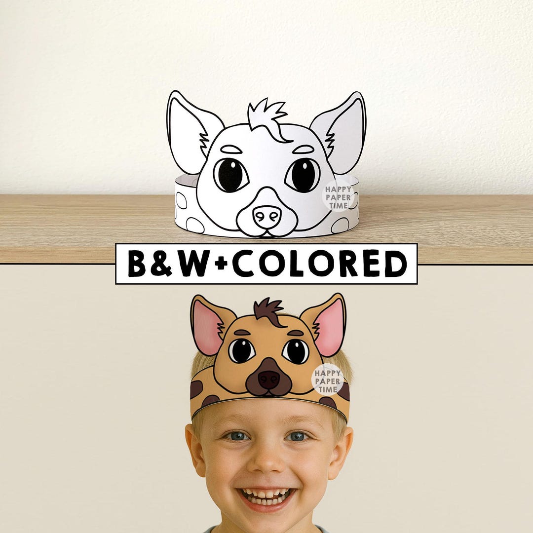 Hyena Paper Crown Party Coloring Printable Kids Craft African Birthday ...