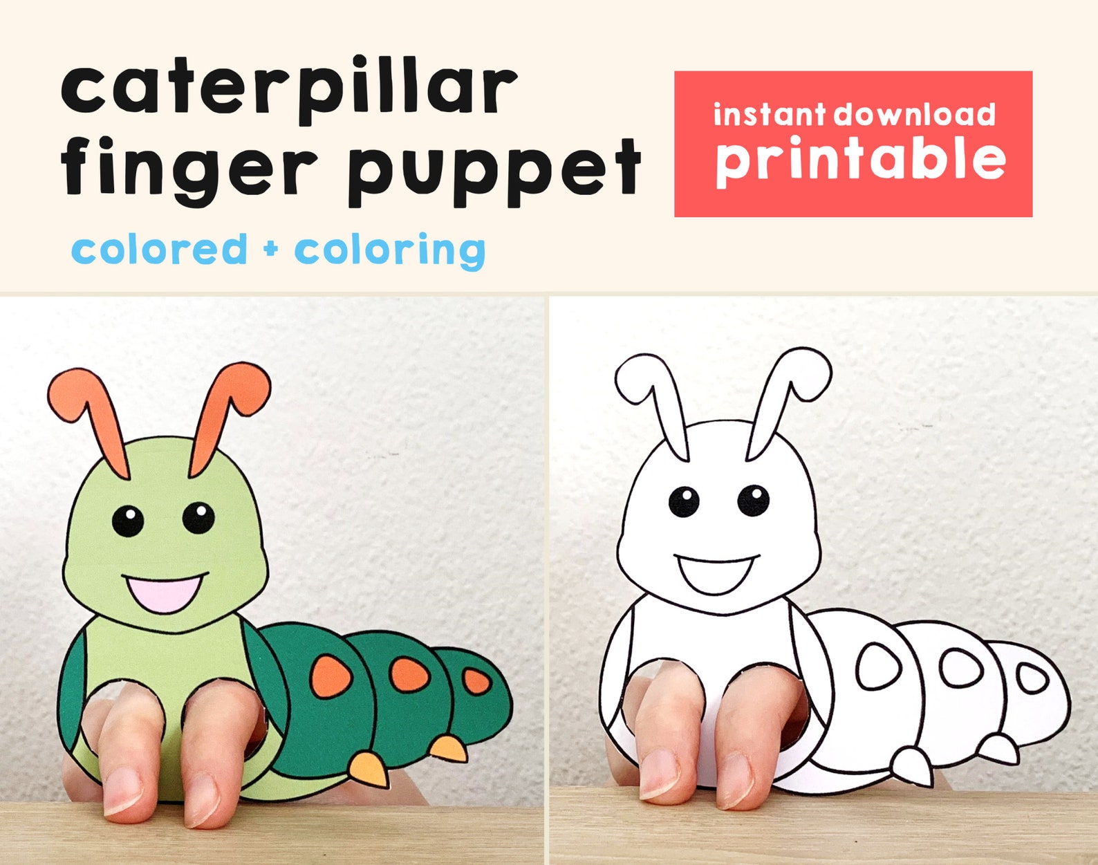 Caterpillar Paper Craft Printable Finger Puppet Template Kids | Etsy