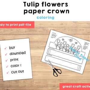 Tulips Flower Paper Crown Party Coloring Printable Kids Craft Spring ...