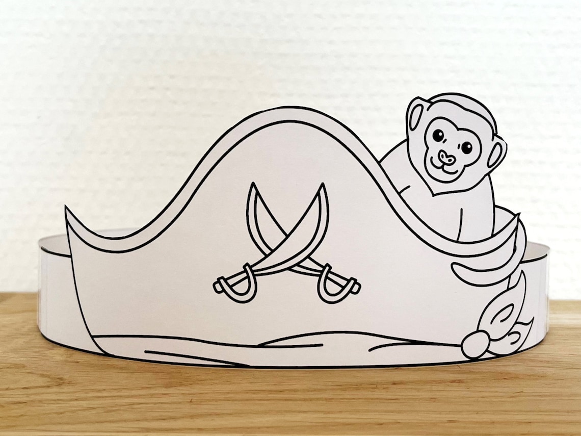 Pirate Hat Paper Crown Template Pirate Captain Party Headband Coloring ...