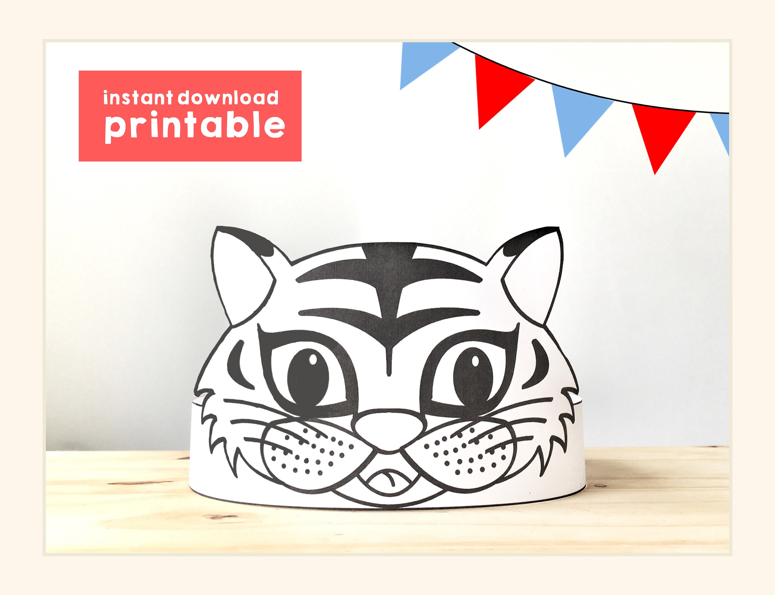 Tiger Paper Crown Coloring Printable Kids Craft Tiger Birthday | Etsy