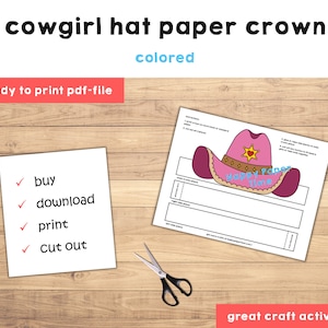 Cowgirl Hat Paper Crown Party Printable Kids Craft Wild West Costume ...