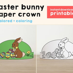 Easter Bunny Hat Paper Crown Coloring Headband Easter Cut Out Party ...