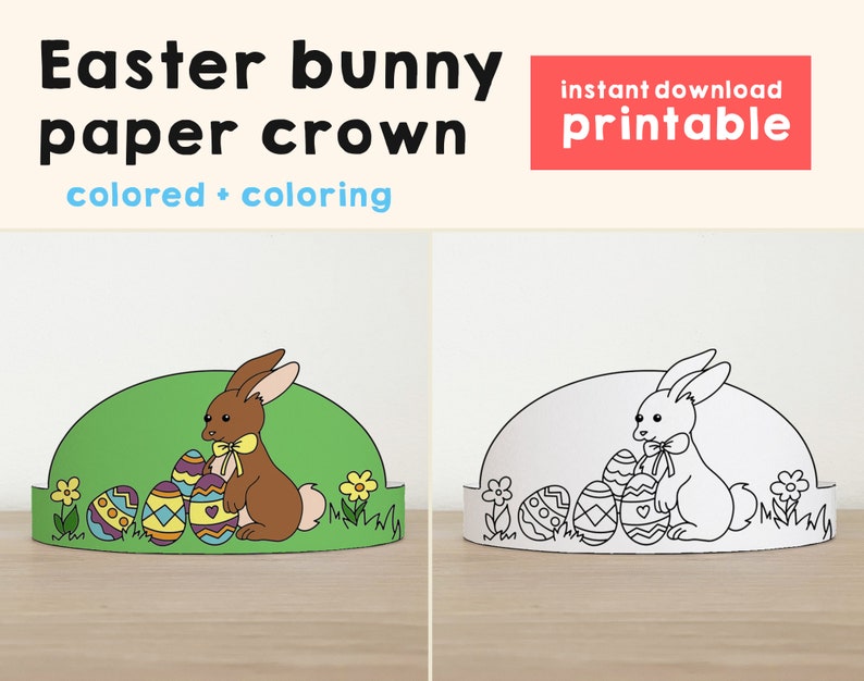 Easter Bunny Hat Paper Crown Coloring Headband Easter Cut Out - Etsy
