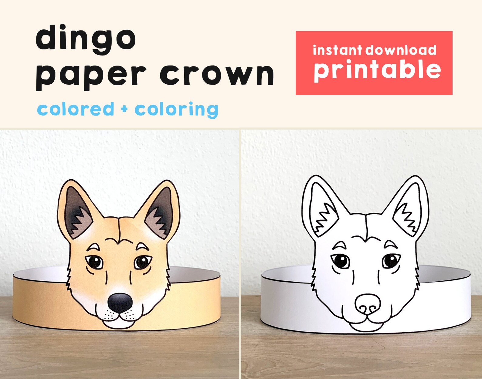 Dingo Paper Crown Australian Animal Template Coloring Activity - Etsy