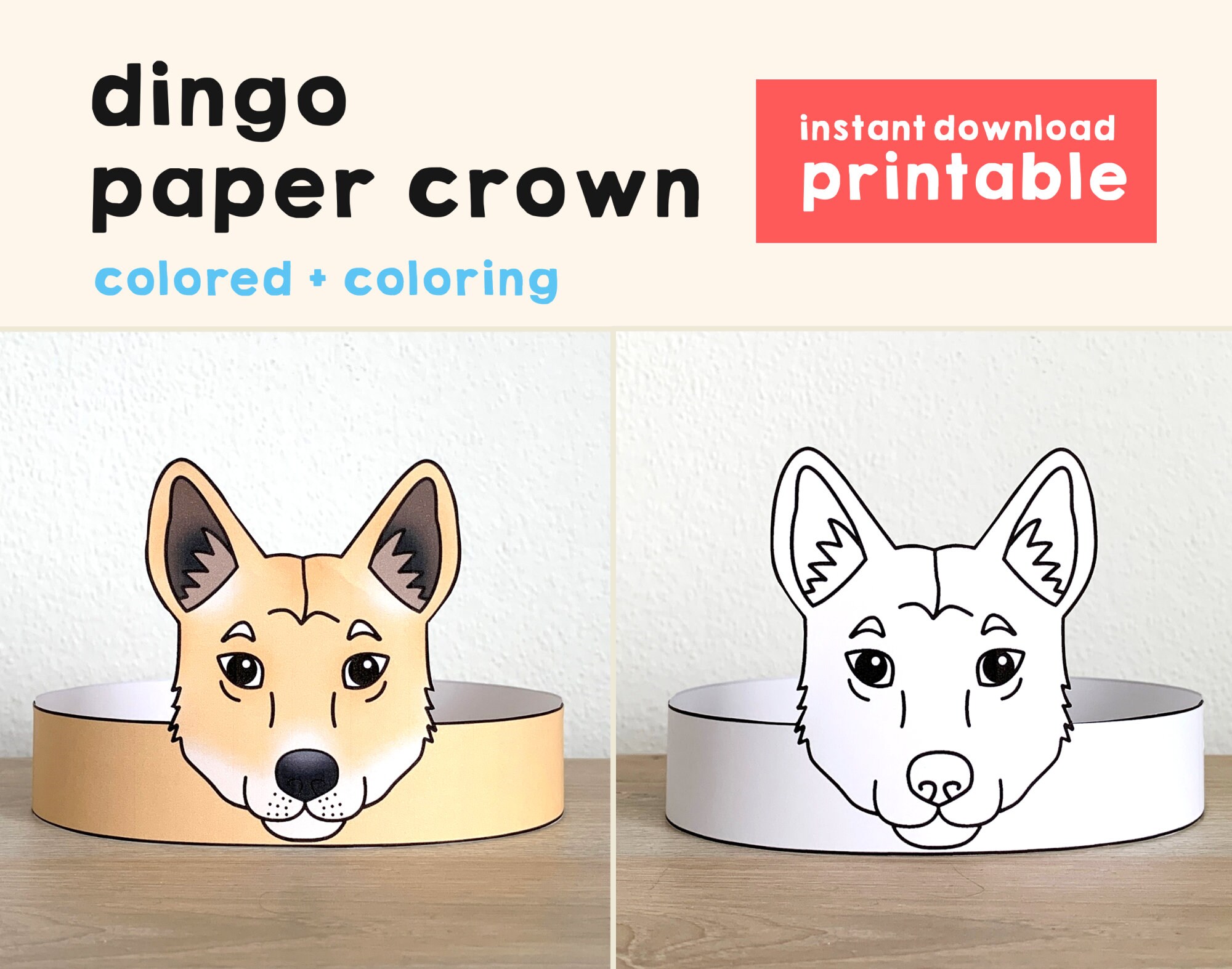 Dingo Paper Crown Australian Animal Template Coloring Activity - Etsy