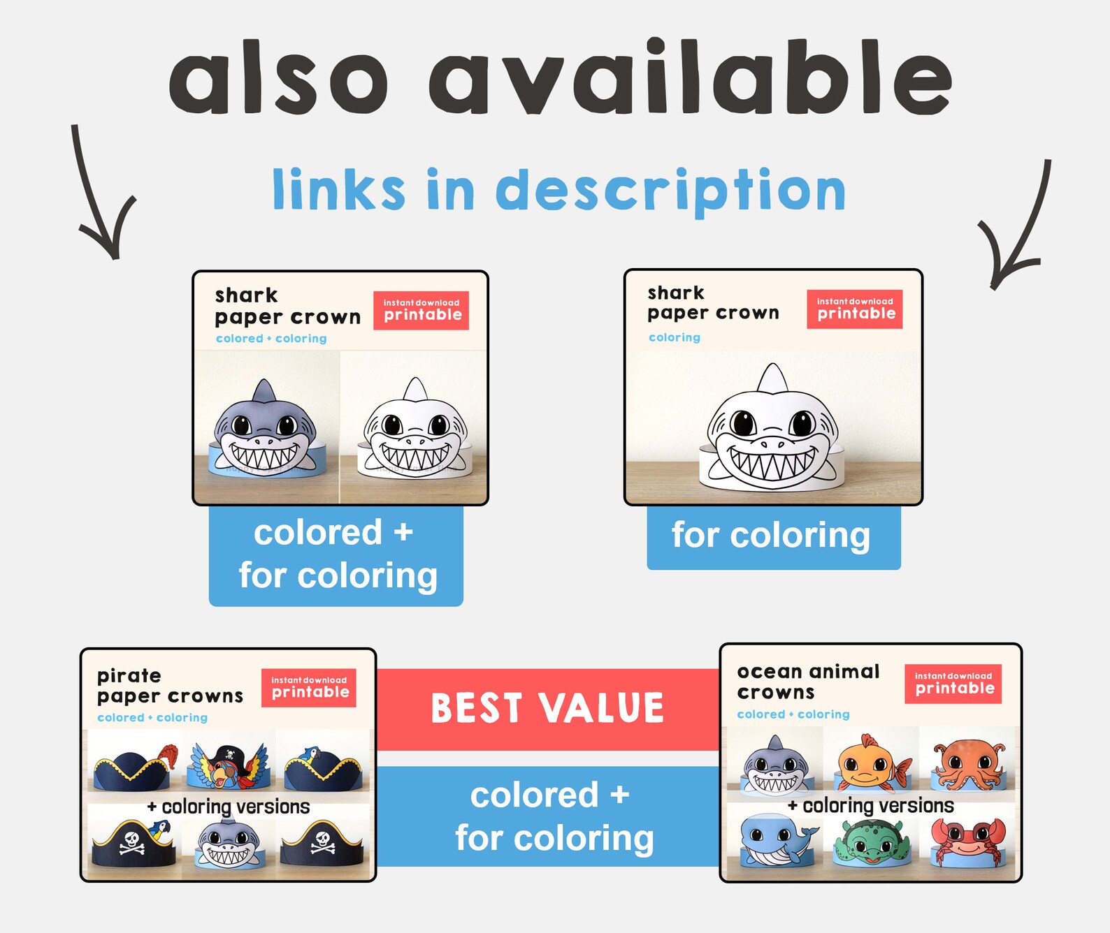 Shark Paper Crown Party Costume Printable Party Hat Kids Craft - Etsy