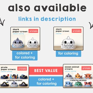 Shark Paper Crown Party Costume Printable Party Hat Kids Craft Ocean ...