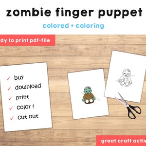 Zombie Paper Craft Printable Halloween Spooky Day Finger Puppet Kids ...