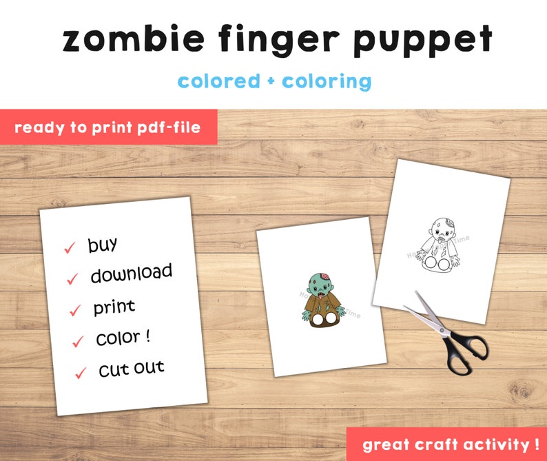 Zombie Paper Craft Printable Halloween Spooky Day Finger Puppet Kids ...