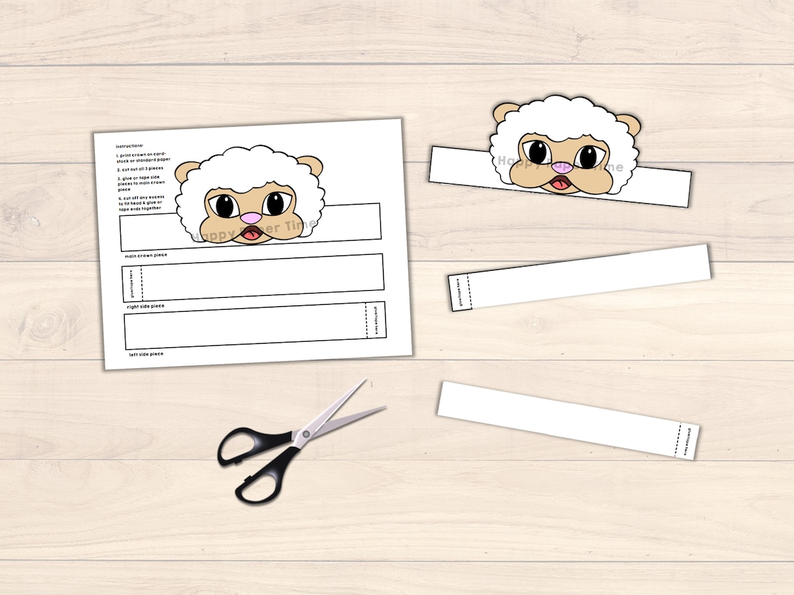 Sheep Paper Crown Template Coloring Activity Printable Kids | Etsy
