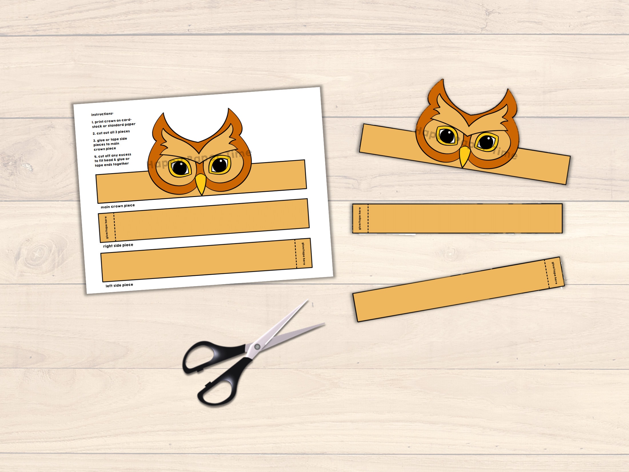 Owl Paper Crown Activity Printable Kids Craft Woodland Forest Birthday ...