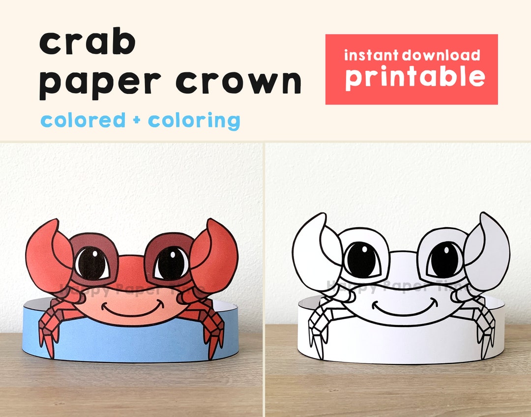 Crab Paper Crown Party Coloring Printable Party Hat Kids Craft Ocean ...