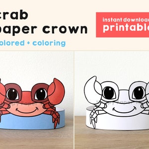 Crab Paper Crown Party Coloring Printable Party Hat Kids Craft Ocean ...