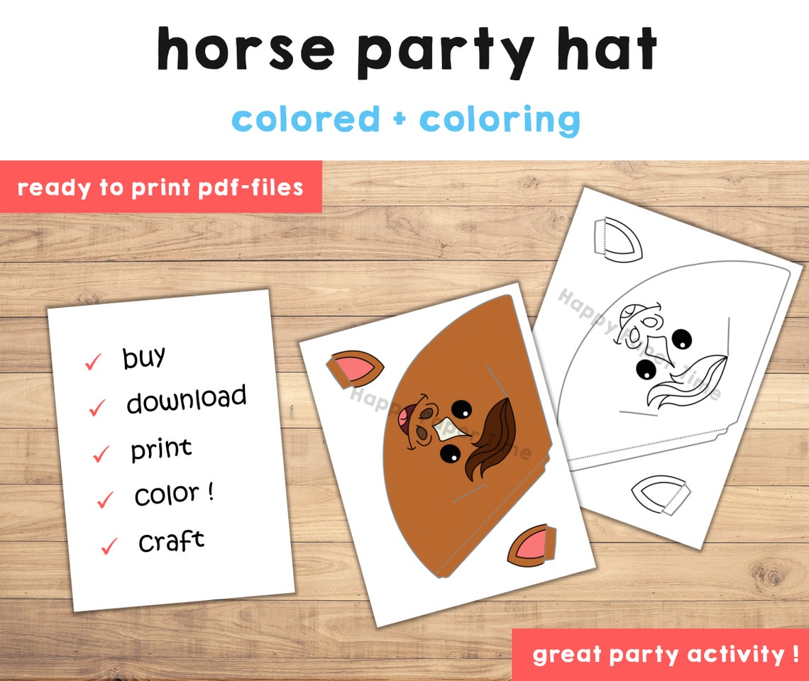 Horse party hat paper printable Template Print Farm animal | Etsy