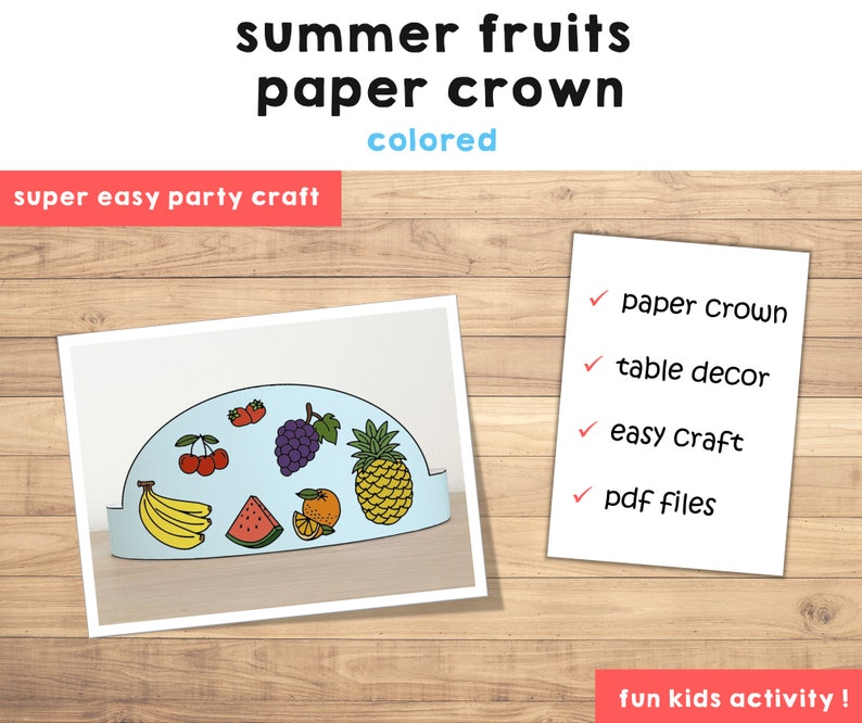 Fruits Summer Paper Crowns Spring Printable Kids Craft Birthday Party ...