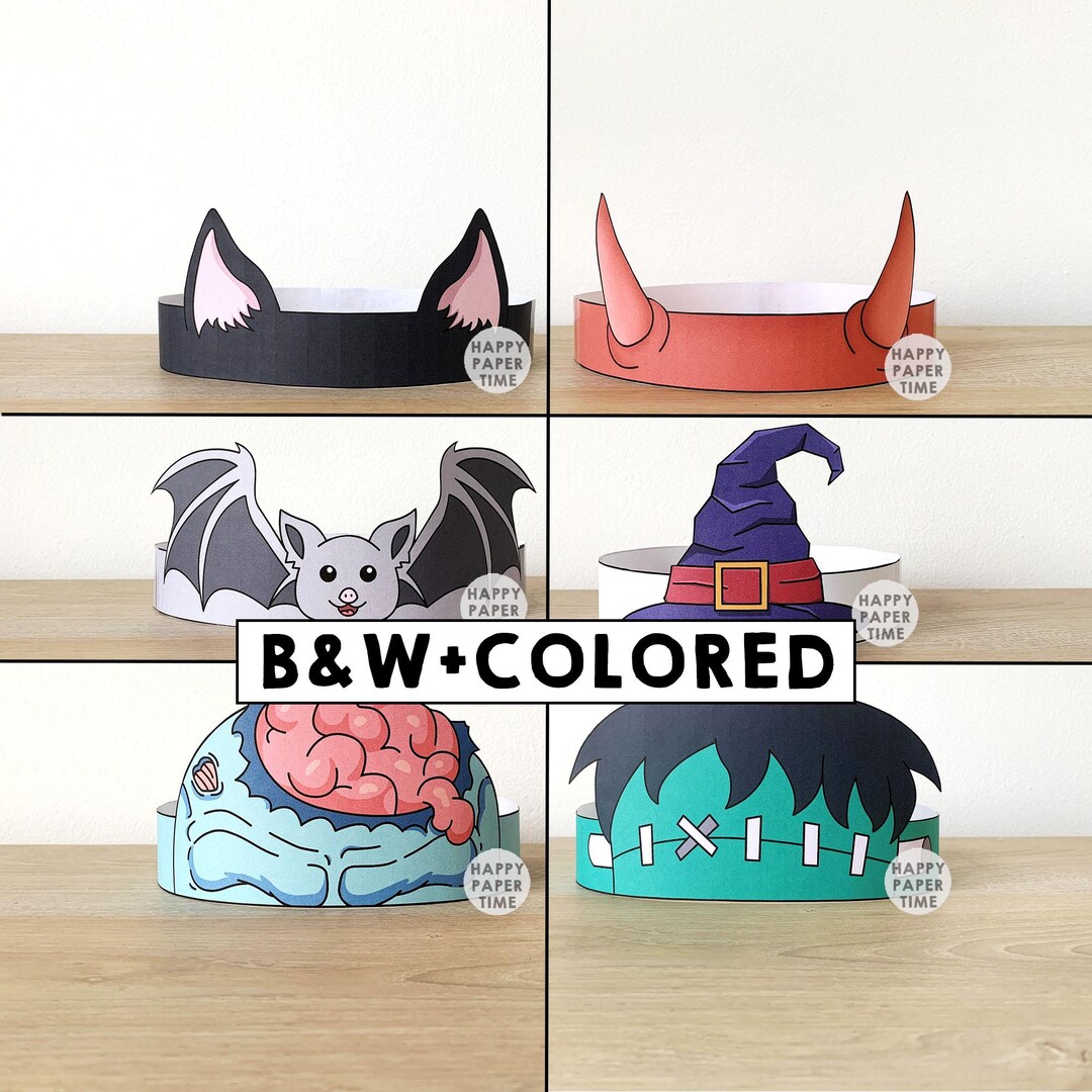 Halloween Paper Crowns Witch Zombie Bat Devil Frankenstein Printable ...