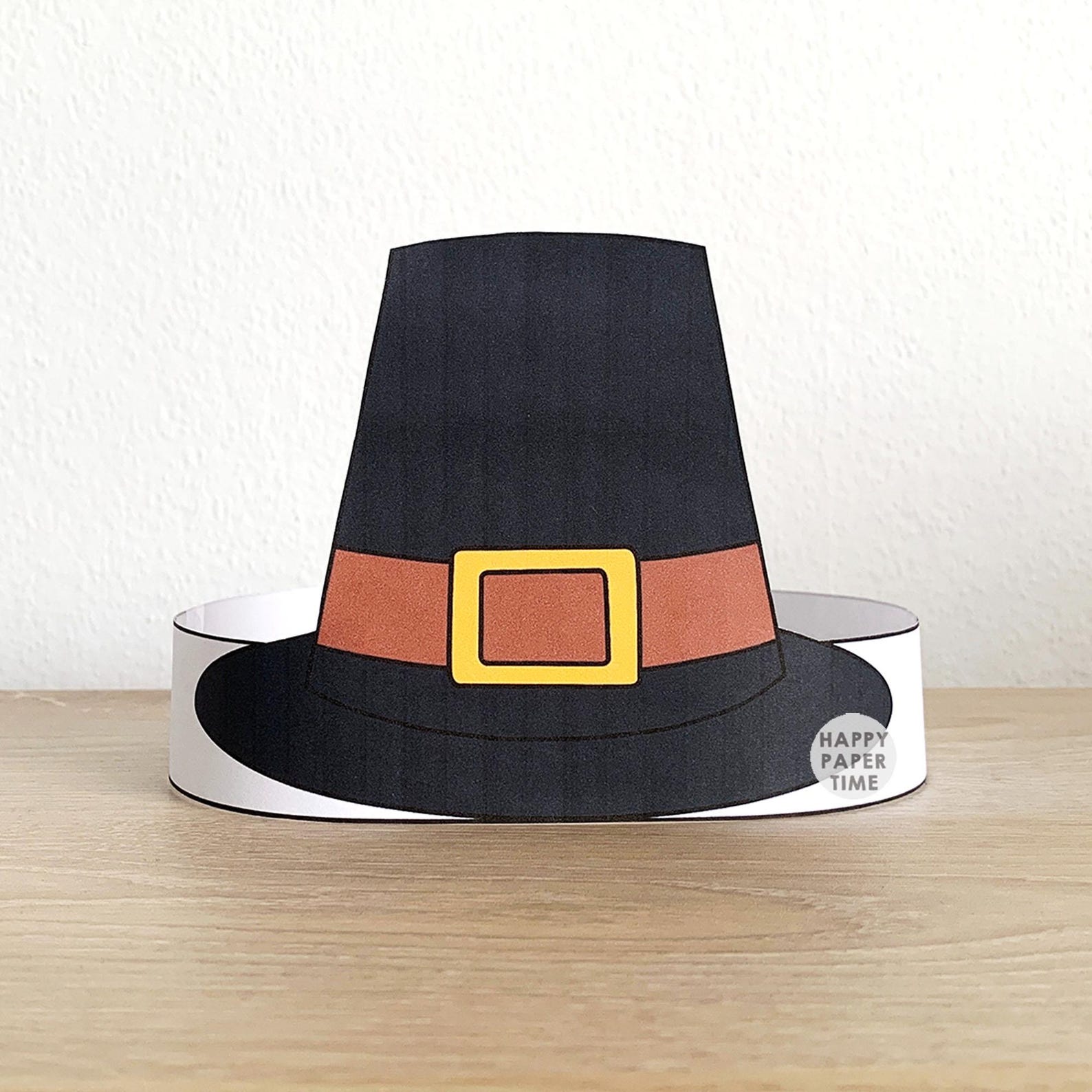 Pilgrim Hat Paper Headband Crown Thanksgiving Settler Party Printable ...