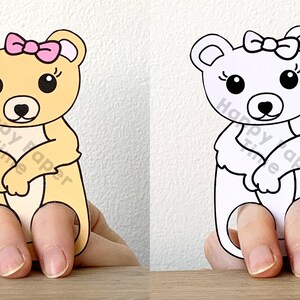 Bear Paper Craft Printable Woodland Animal Finger Puppet Kids Craft ...
