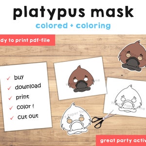 Platypus Mask Costume Animal Mask Printable Party Favor Safari ...