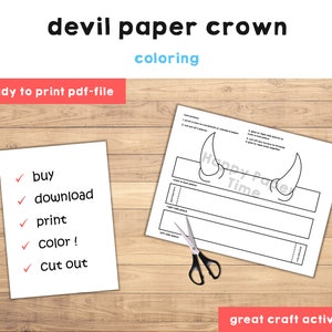 Devil Horns Paper Crown Party Coloring Printable Kids Craft Satan Hell ...