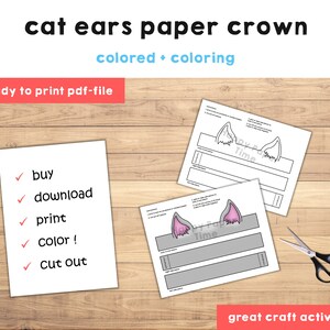 Cat Ears Paper Crown Party Coloring Printable Kids Craft Kitten Pussy ...