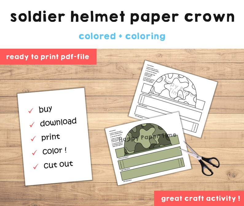 Soldier Helmet Paper Crown Headband Military Army Veteran Day - Etsy