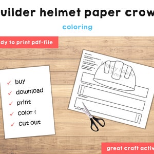 Construction Worker Builder Helmet Paper Crown Party Coloring Printable ...