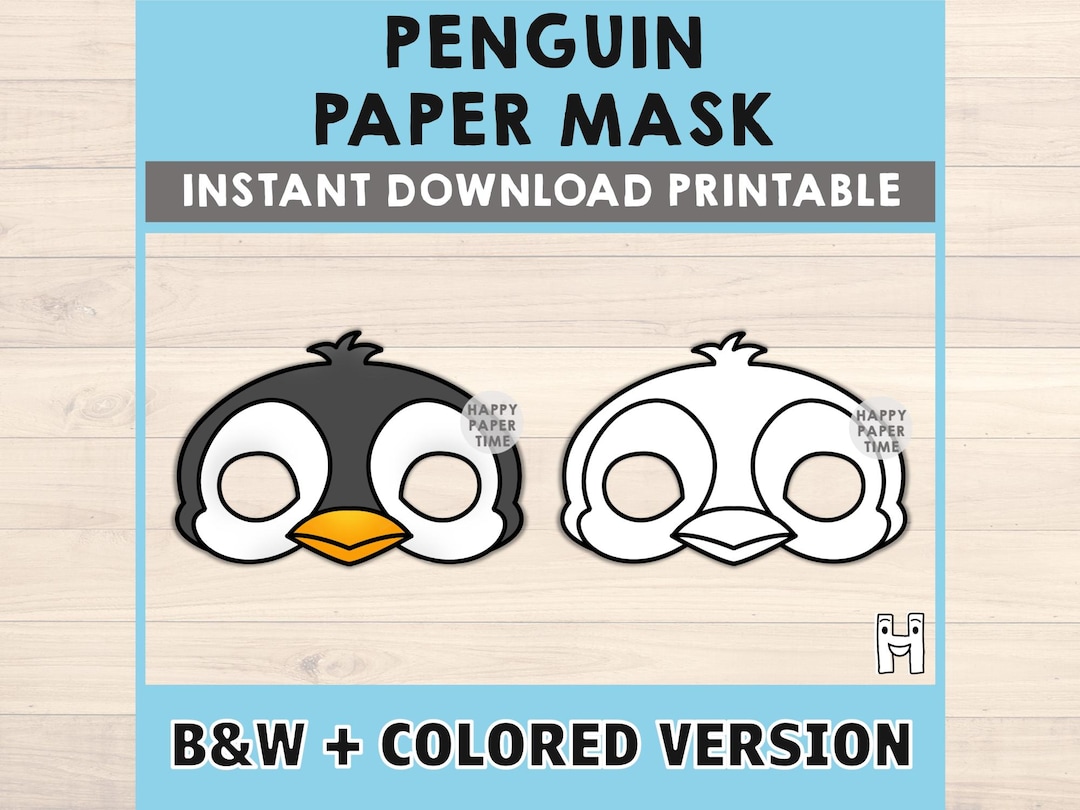 Penguin Mask Paper Craft Costume Diy Polar Animal Mask Template Print ...