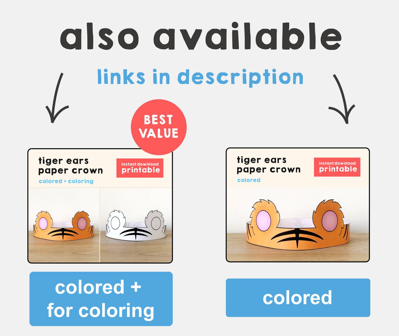 Tiger Ears Paper Crown Headband Party Coloring Printable Kids - Etsy