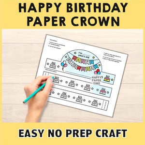 Happy Birthday Paper Crown Party Activity Printable Kids Coloring Craft ...