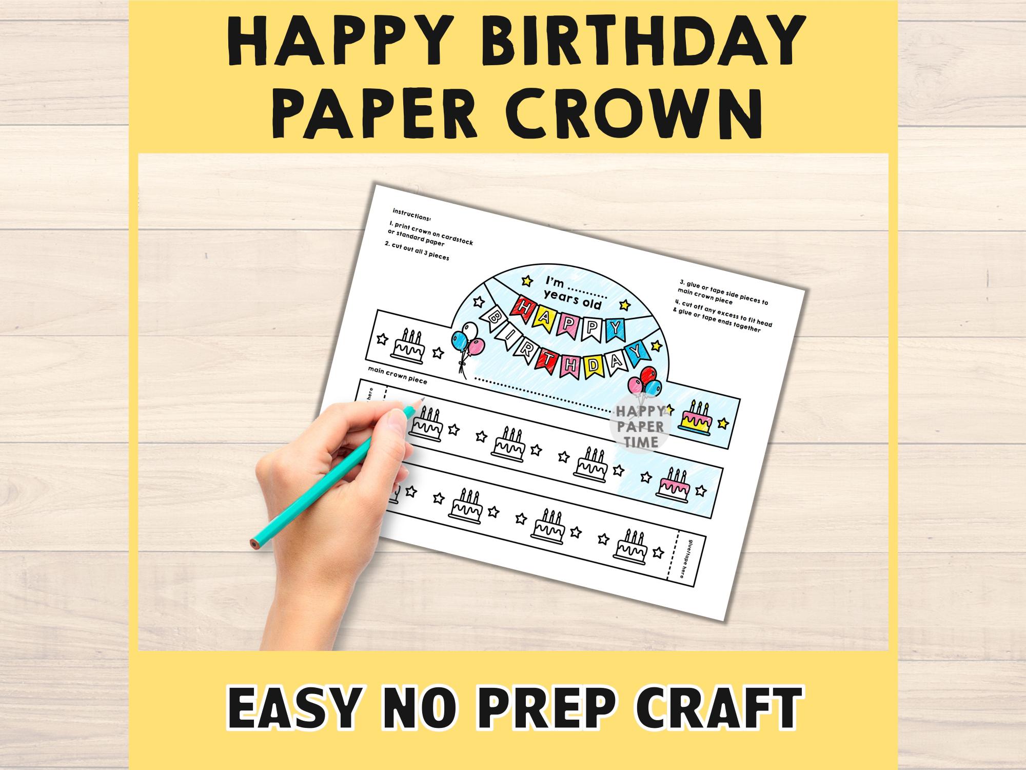 Happy Birthday Paper Crown Party Activity Printable Kids Coloring Craft ...