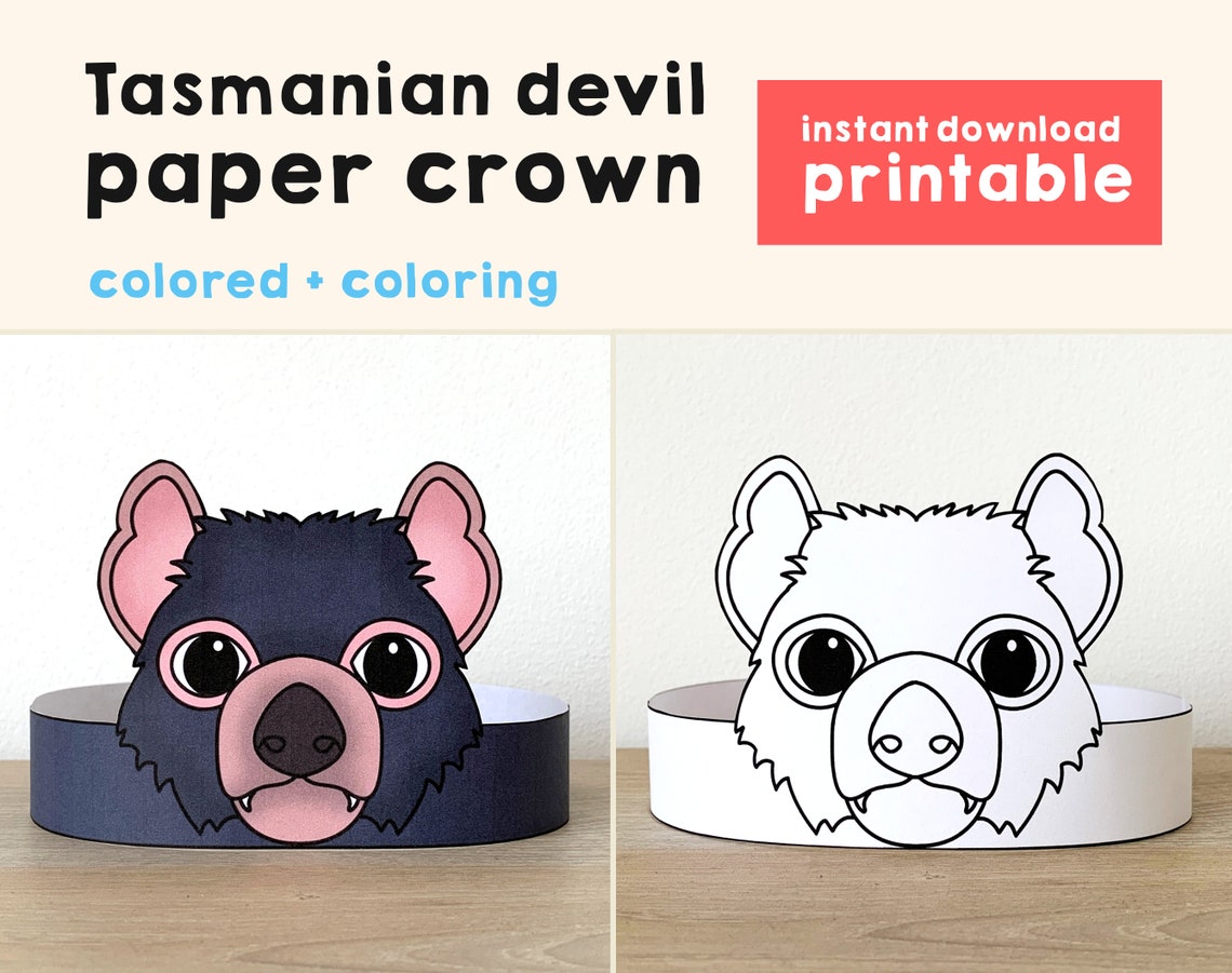 Tasmanian Devil Paper Crown Party Coloring Printable Kids - Etsy